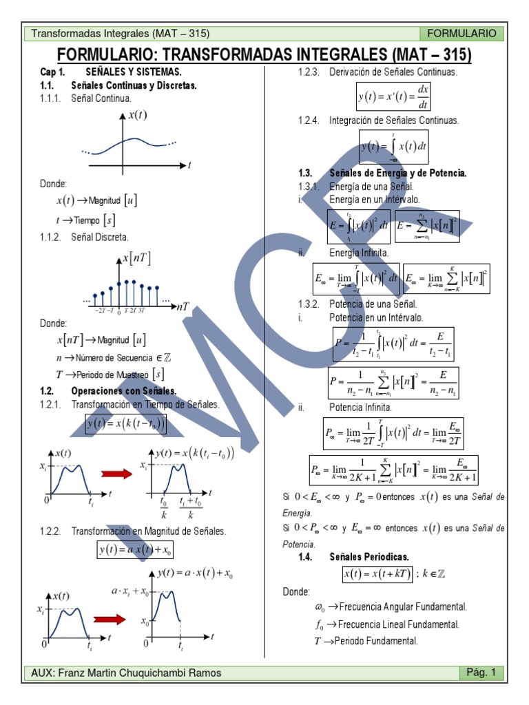 Formulario Transformadas Integrales MAT-315 | PDF | Algoritmos | Ciencia de sistemas