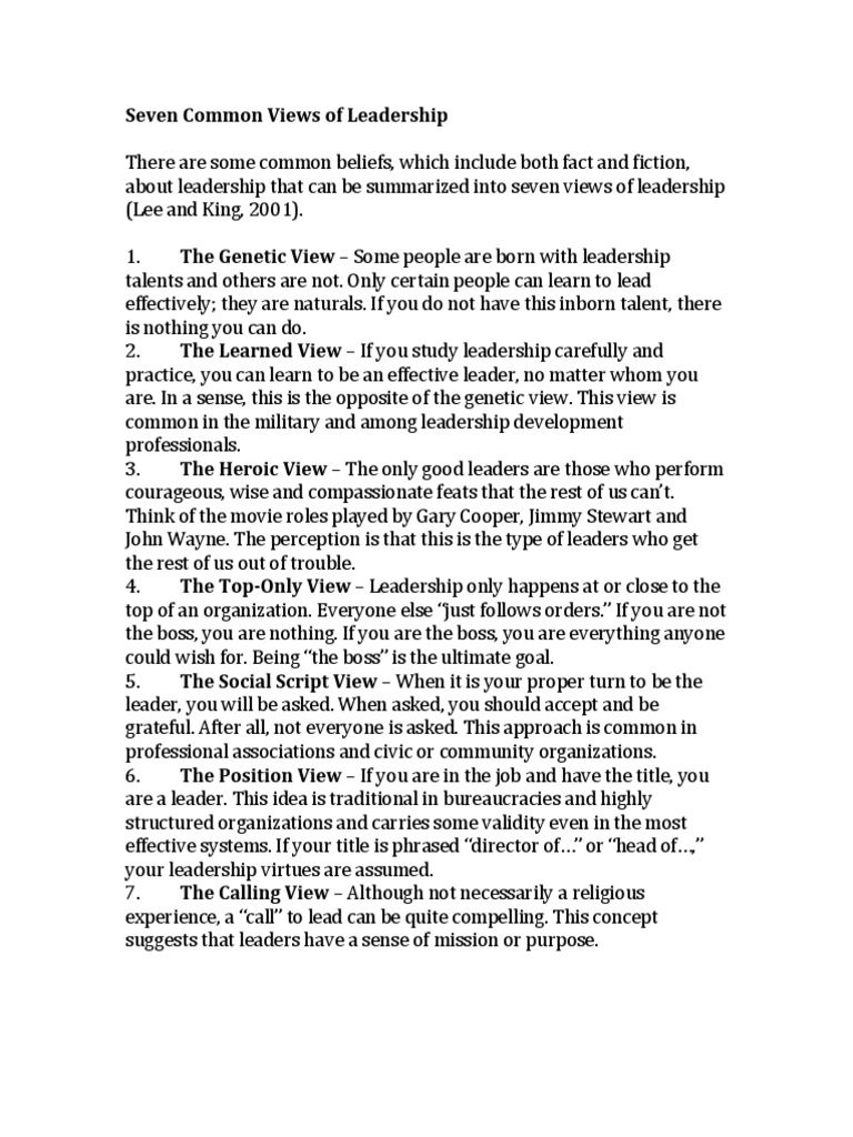 Seven Common Views of Leadership | PDF