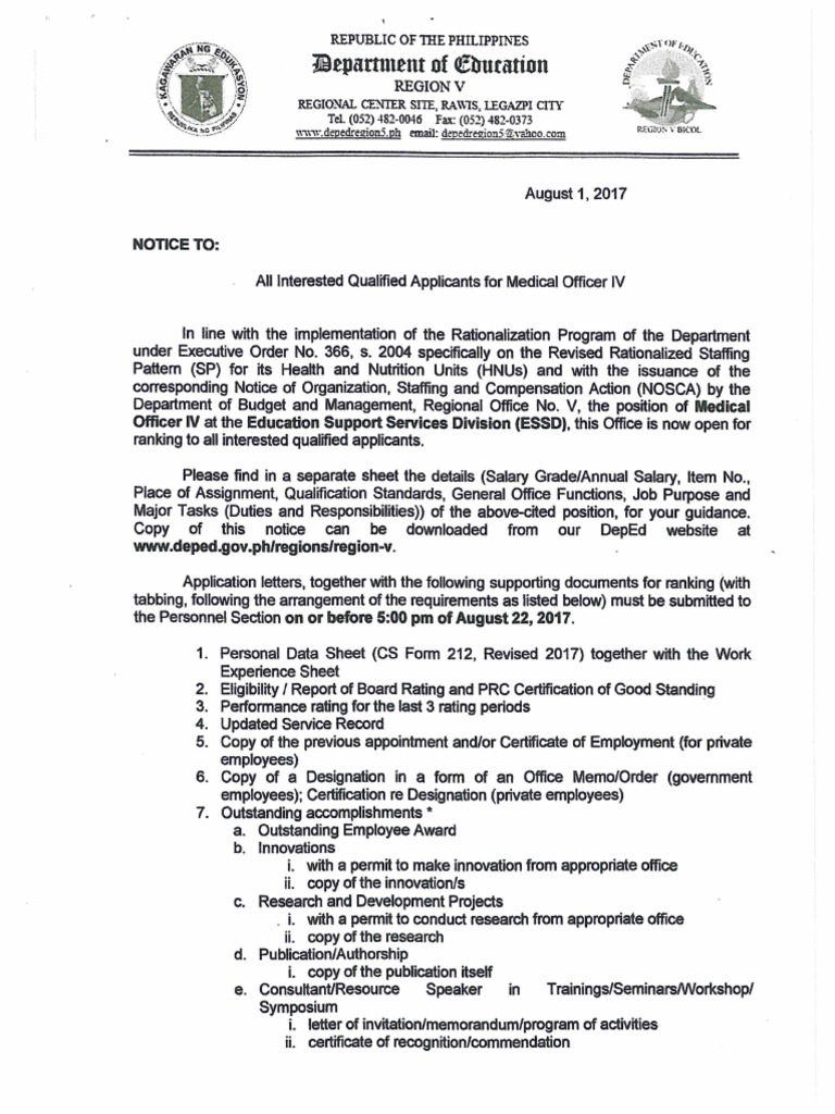 Medical Officer IV - DepEd ROV | PDF