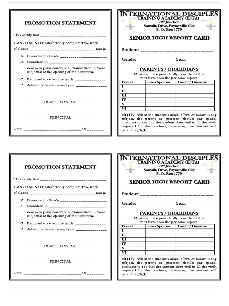 Promotion Statement: Student: - Grade: - Year: - Parents / Guardians ...