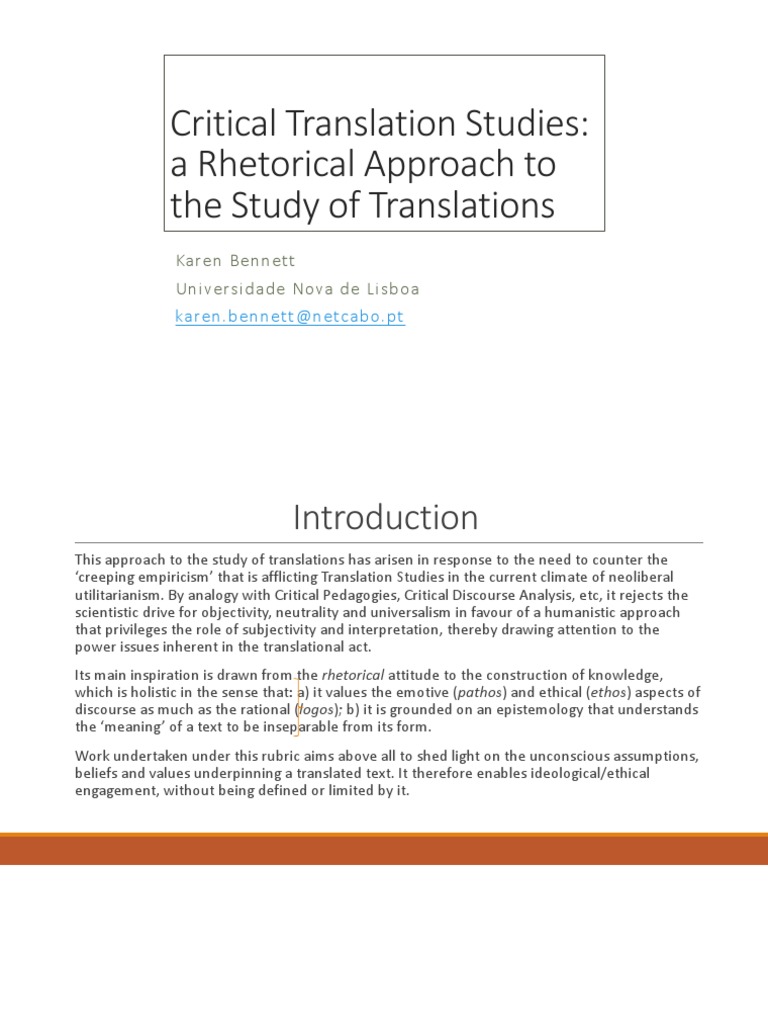 Critical Translation Studies | PDF | Rhetoric | Translations