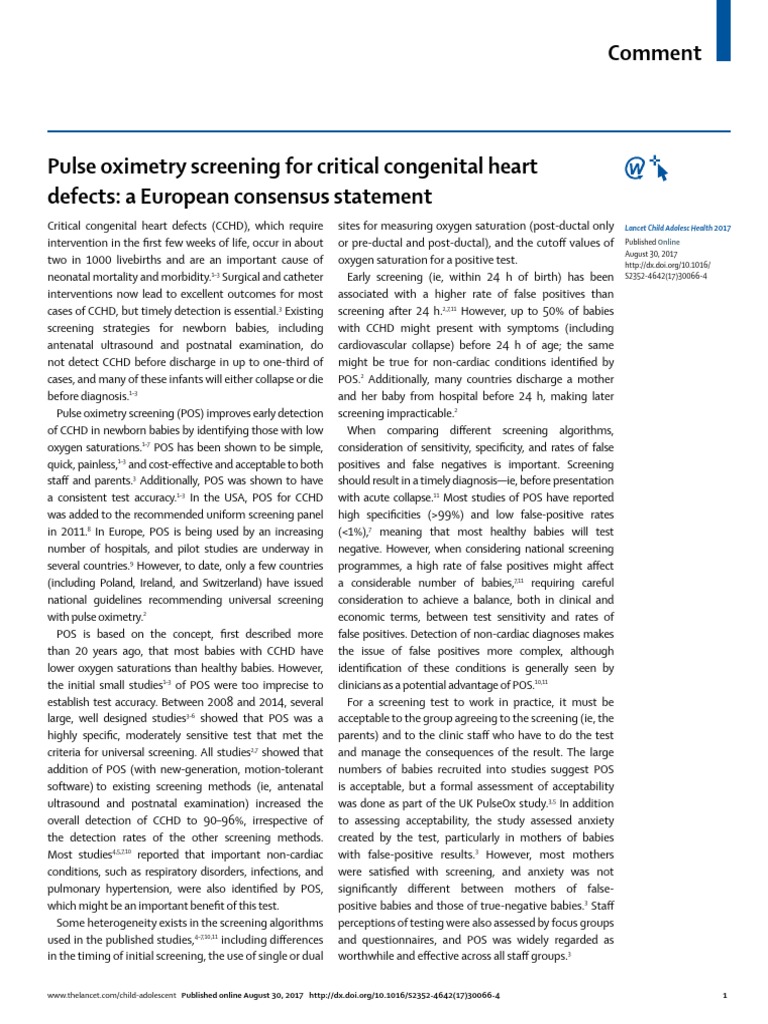 Pulse Oximetry Screening For Critical Congenital Heart Defects - A ...