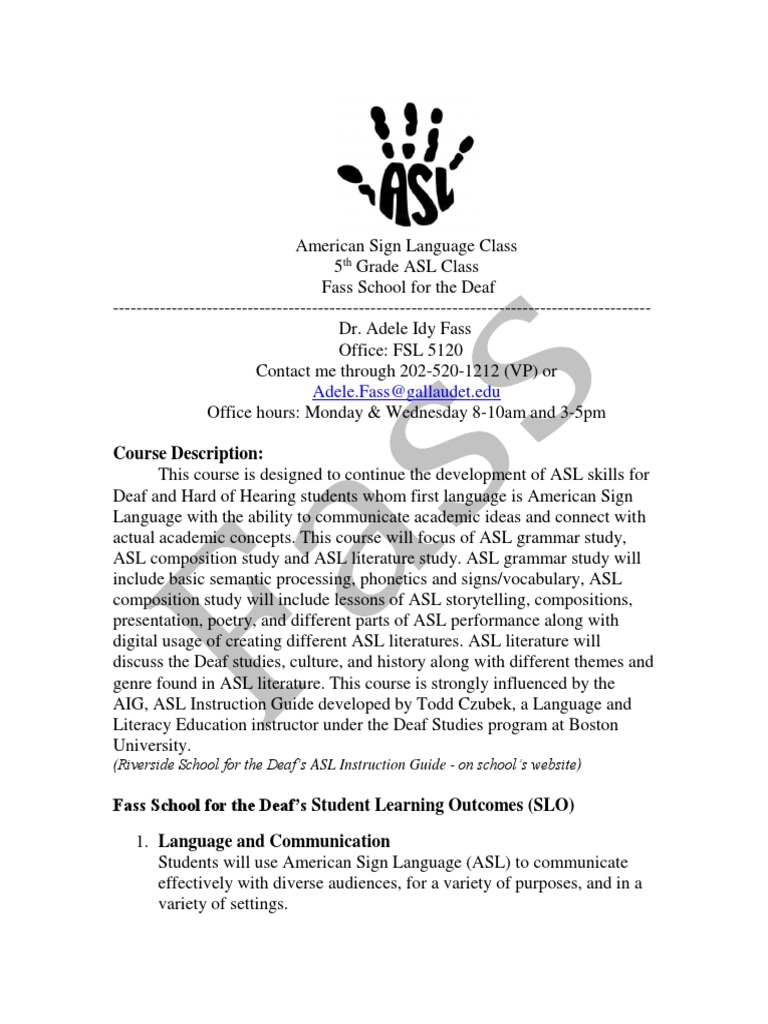 Asl 743 Syllabus Fass | PDF | American Sign Language | Educational ...