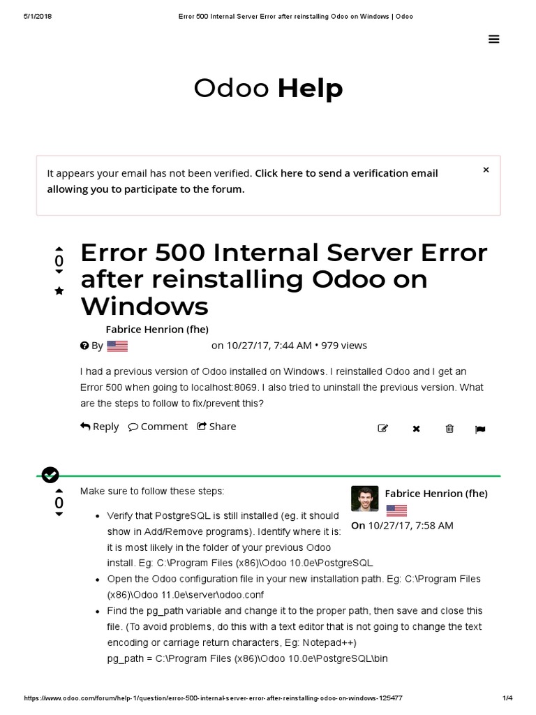 Error 500 Internal Server Error After Reinstalling Odoo On Windows Odoo Pdf Microsoft 9586