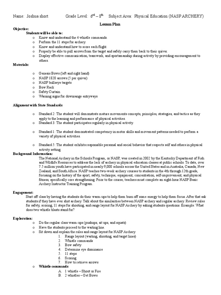 Archery Lession Plan | PDF | Archery | Behavior Modification