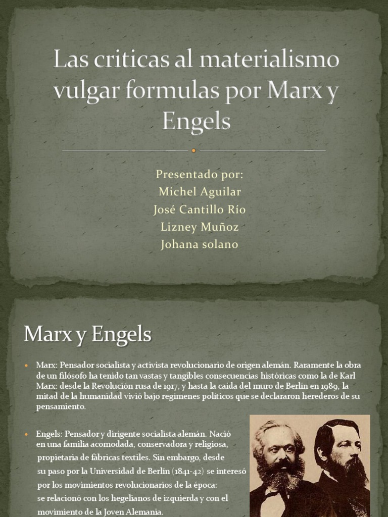 Las Criticas Al Materialismo Vulgar Formulas Por Marx | PDF
