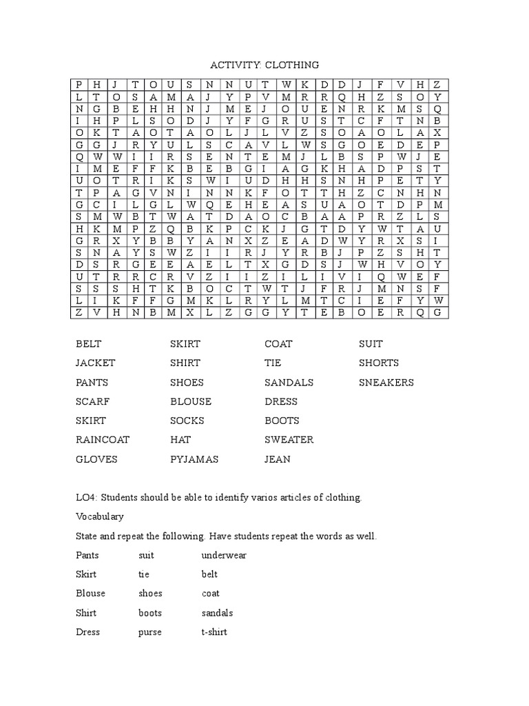 Sopa de Letras | PDF | Ropa