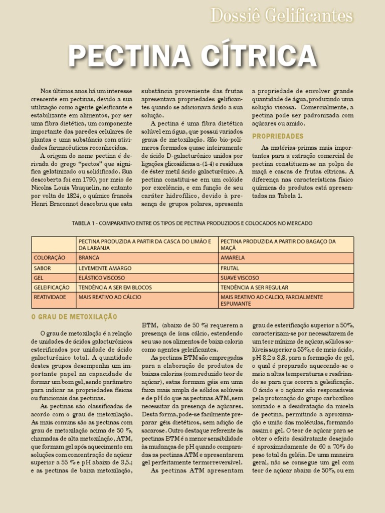 Pectinas Citricas FI 1518630950 | PDF | Ácido | Fibra alimentar