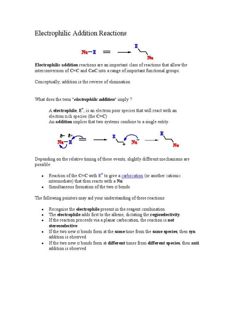Electrophilic Addition Reactions of Alkenes | PDF | Alkene | Chemical ...