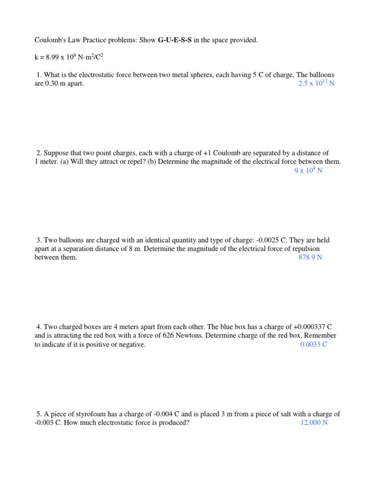 Coulomb Law Quiz Review Answers | PDF | Electric Charge | Electrostatics