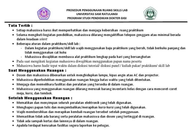 Prosedur Penggunaan Ruang Skills Lab | PDF