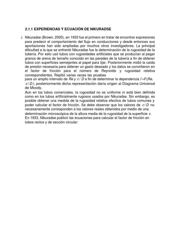 Experiencias y Ecuación de Nikuradse | PDF | Fricción | Ciencias fisicas