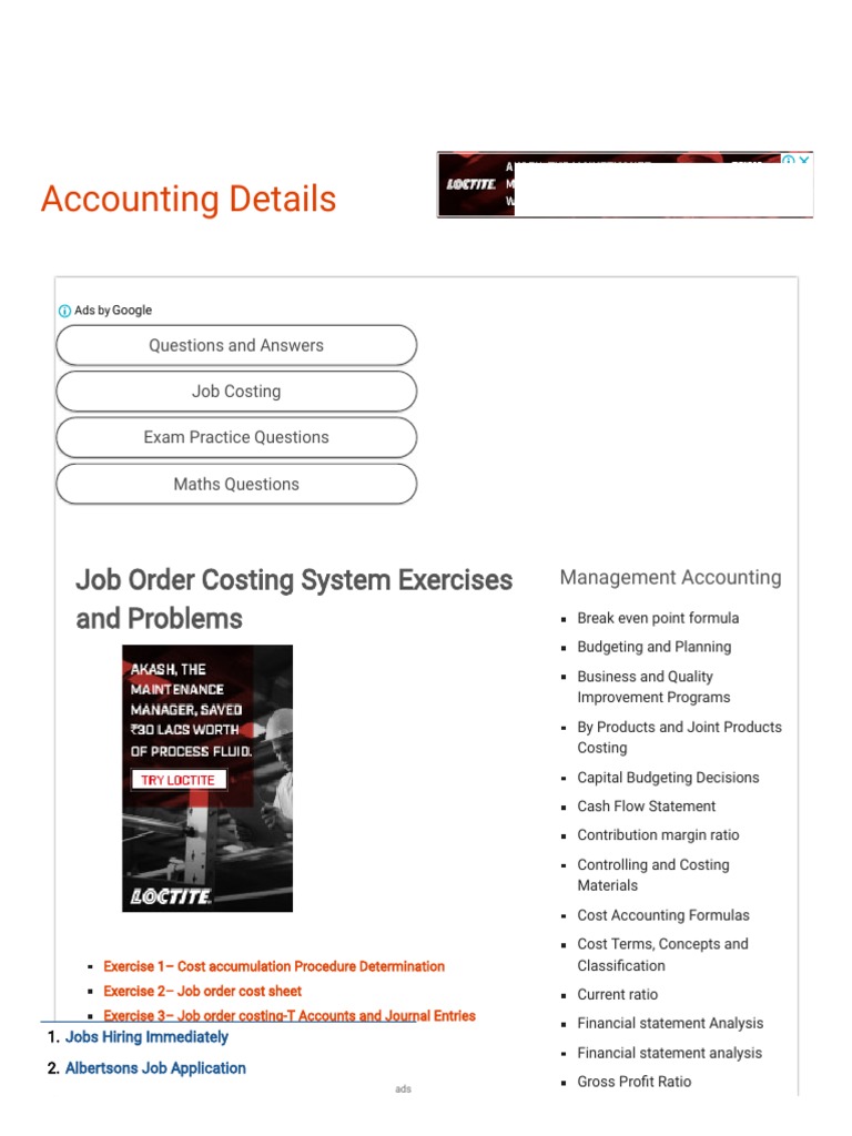 Job Order Costing Exercises-Solved Problems-Home Work Solution | PDF ...