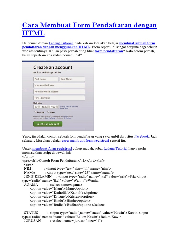 Cara Membuat Form Pendaftaran Dengan HTML | PDF