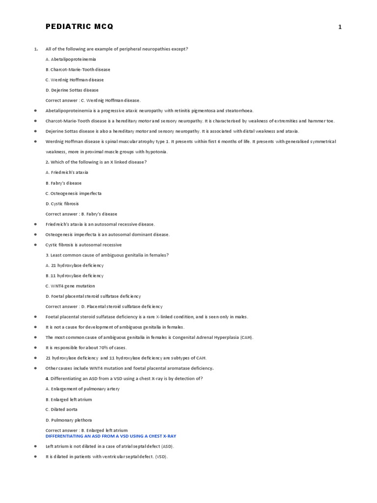 Pediatric MCQ | PDF | Gastroesophageal Reflux Disease | Congenital ...
