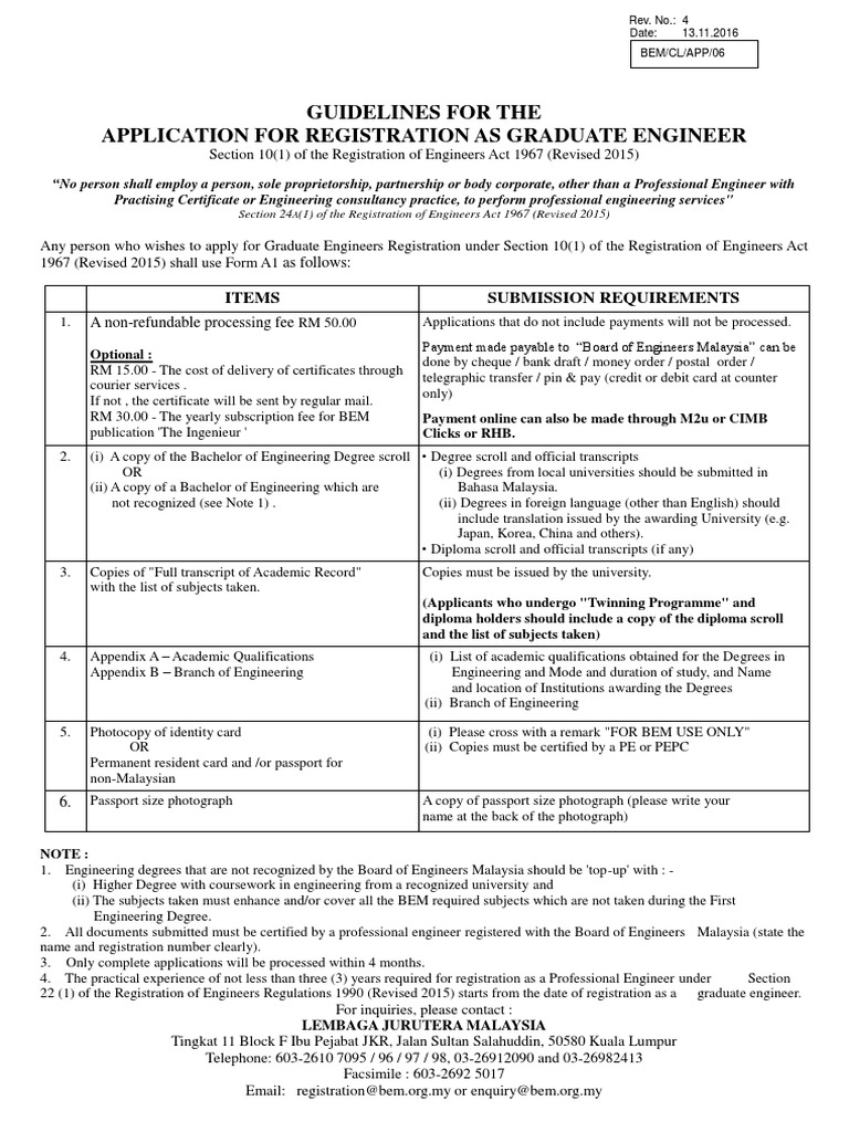 Guidelines for Graduate Engineer Registration | PDF | Diploma ...
