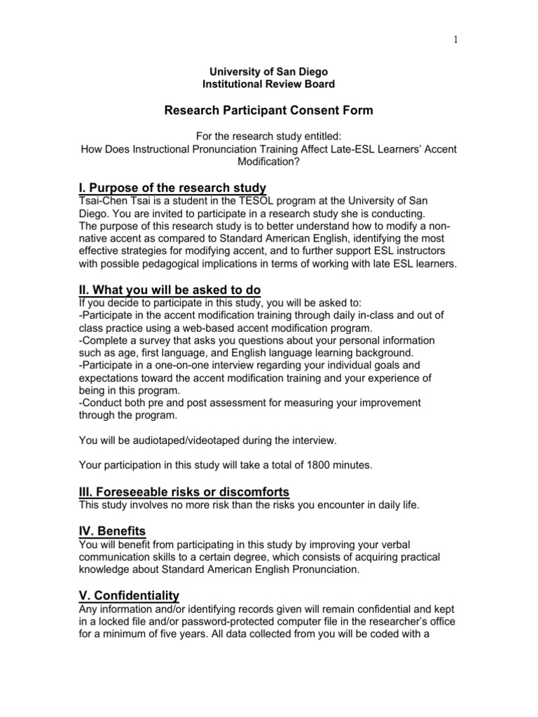 Consent Form 2018 | PDF | Accent (Sociolinguistics) | English Language