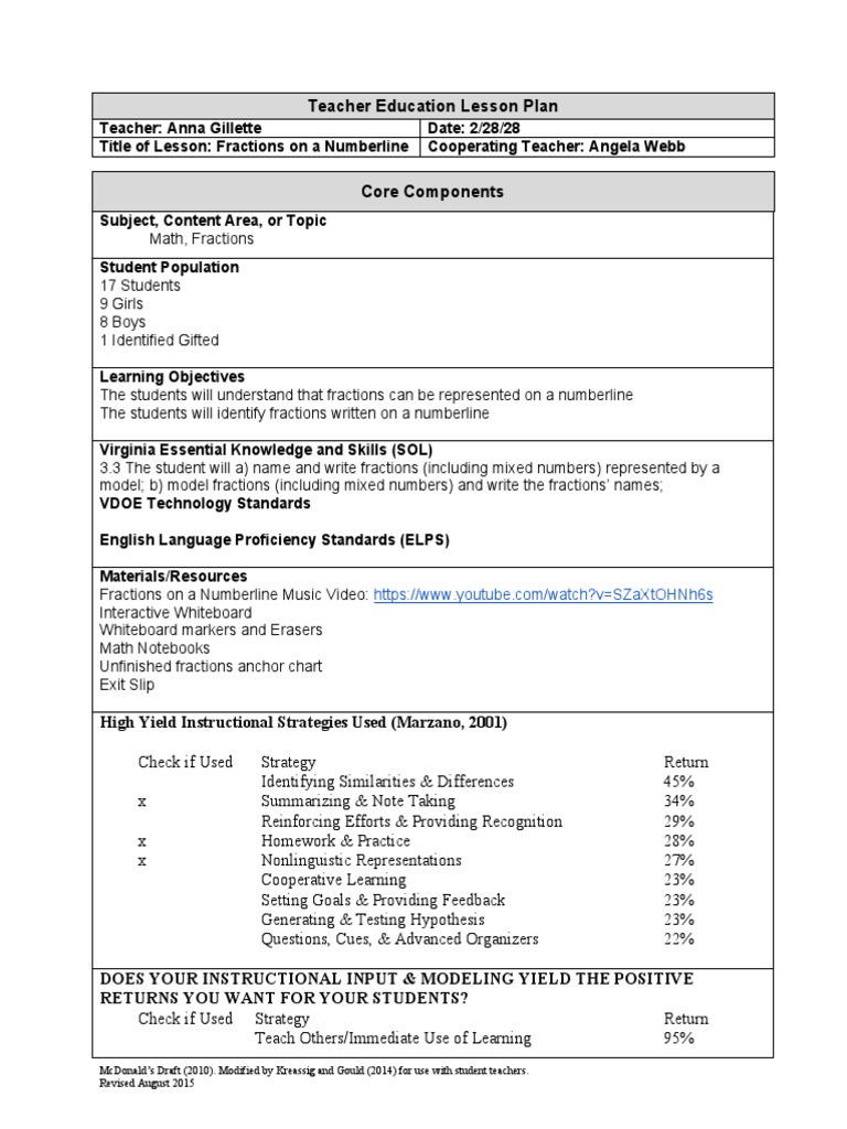 Teacher Education Lesson Plan | PDF | Fraction (Mathematics ...