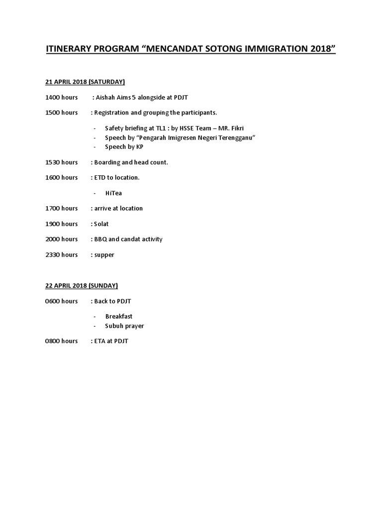 Itinerary Program | PDF