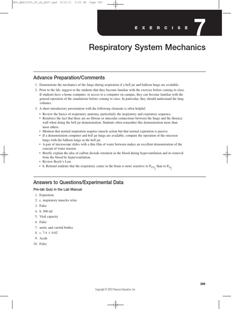 Physioex Ex 7 Answers | PDF | Lung | Respiratory System
