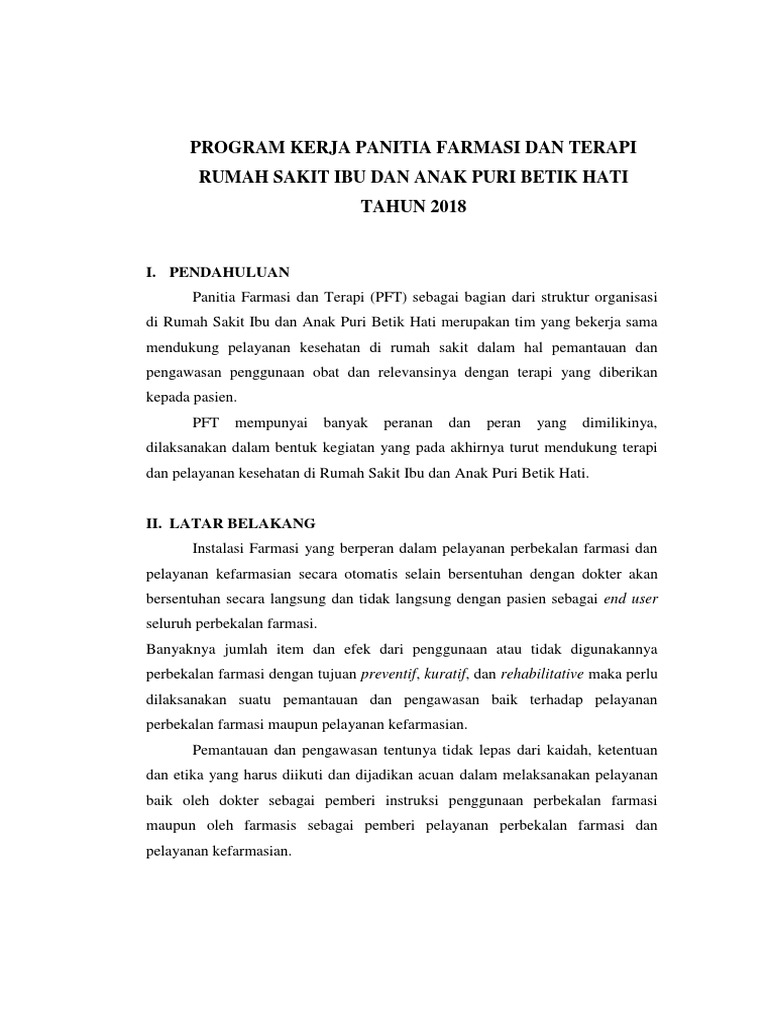 Program Kerja PFT RS Ibu dan Anak 2018 | PDF