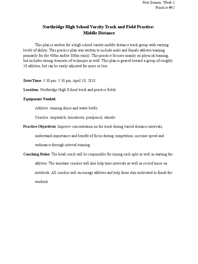 Practice Plan 3 | PDF | Flexibility (Anatomy) | Track And Field