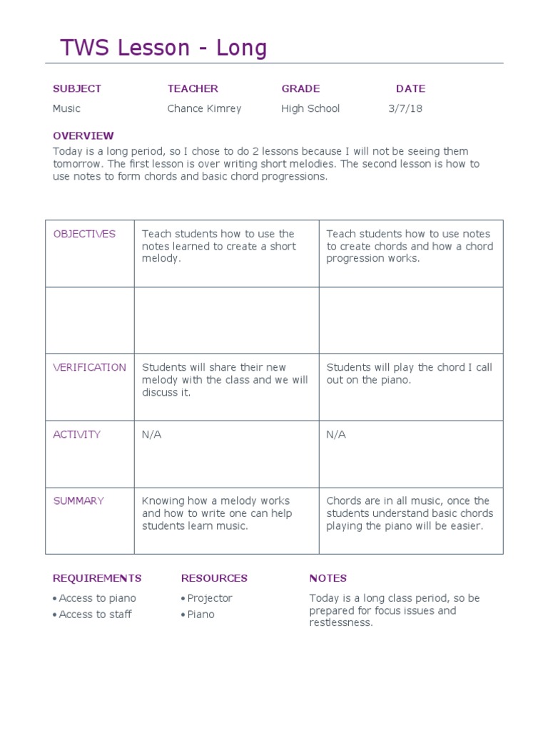 Music Lesson: Melodies & Chords | PDF
