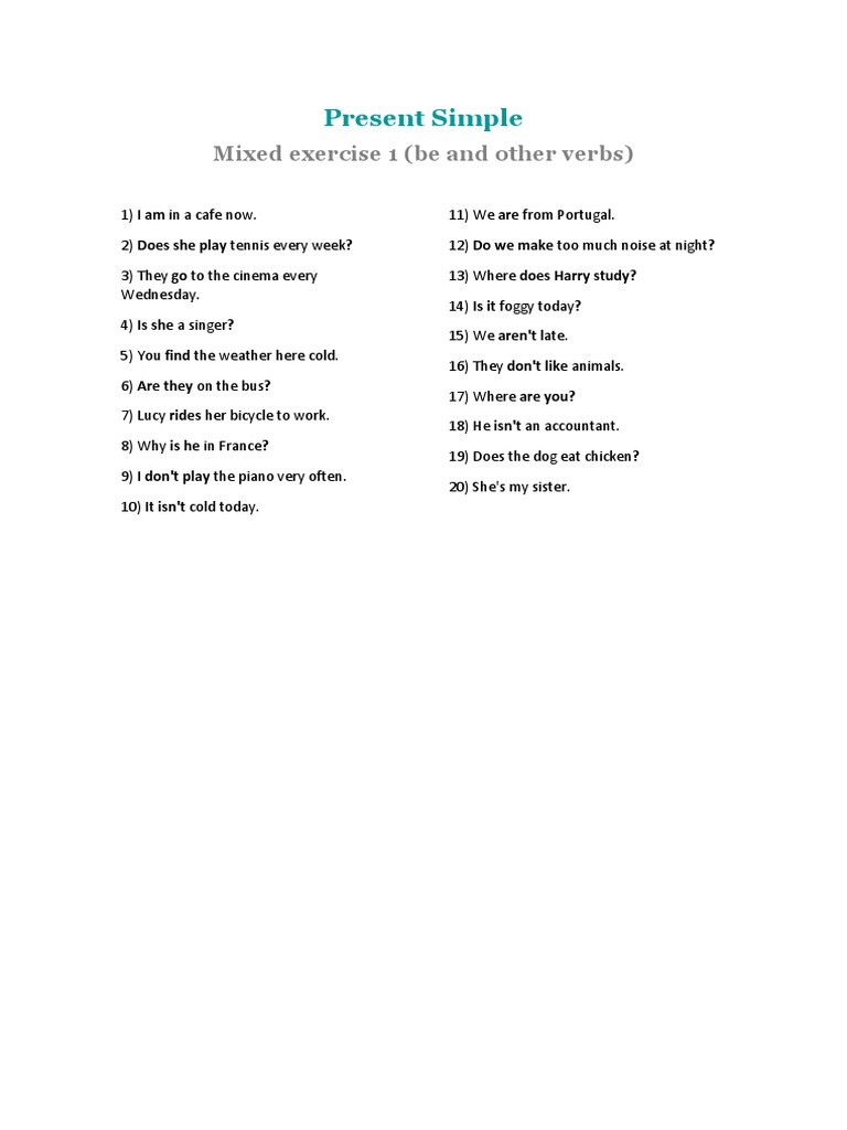 Present Simple Mixed Exercise 1 | PDF