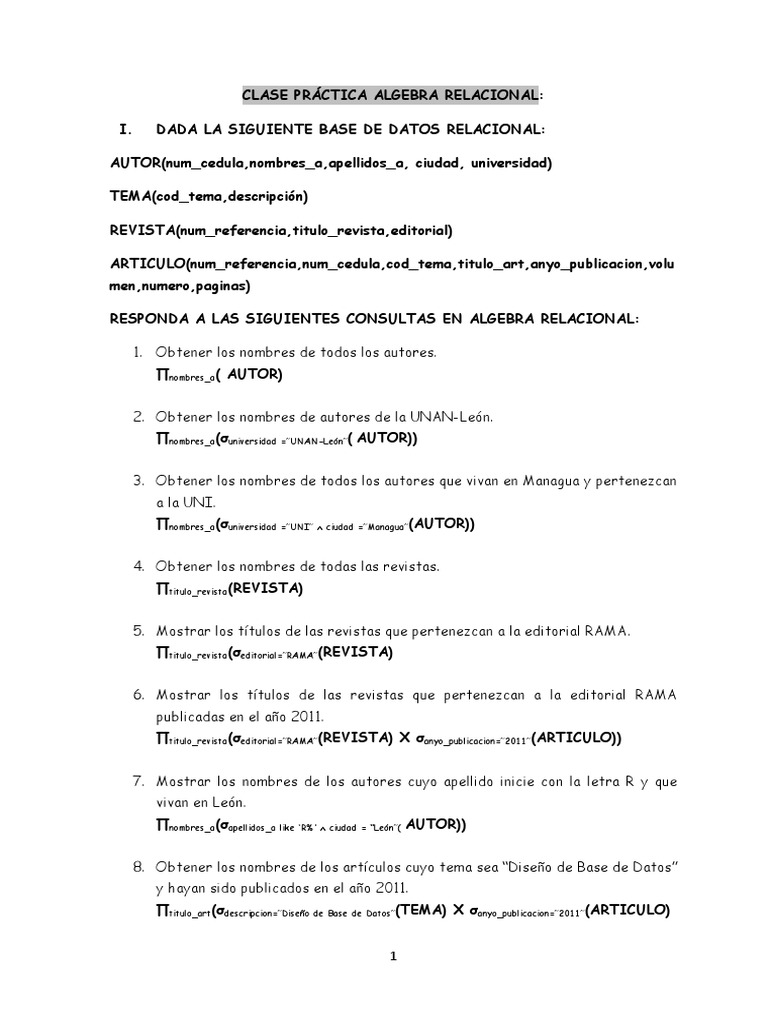 Clasepractica 2 Algrelacional | PDF | Bases de datos | Informática y tecnología de la información