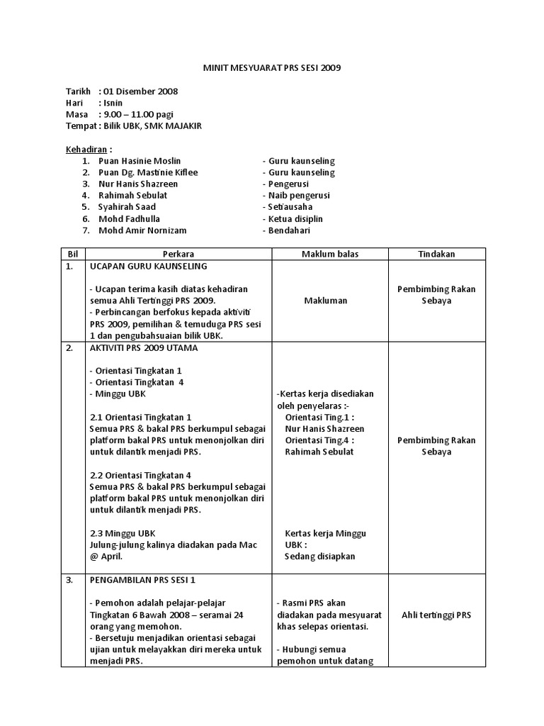 Contoh Minit Mesyuarat Pdf - Riset