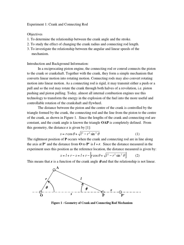 Experiment 1 Crank and Rod | PDF