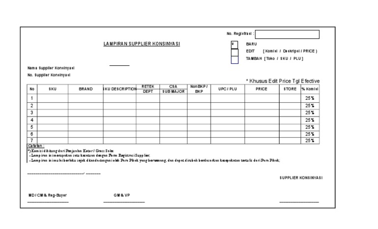 Contoh Form Suplier Dan Market | PDF