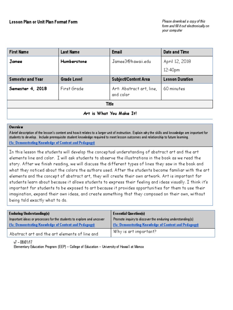 Art Lesson Formal Observation 3 | PDF | Educational Assessment | Lesson ...