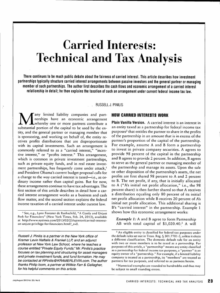 Carried Interests: Technical and Tax Analysis: - Russell J.Pinilis ...
