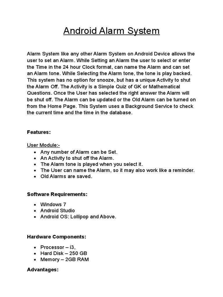 Android Alarm System: Features | PDF