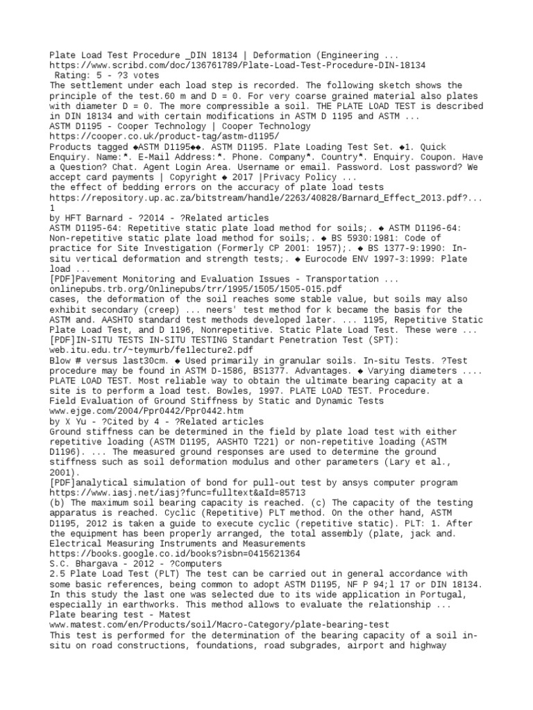 Plate Load Deformability Test Astm D 1195 Search | PDF | Engineering ...