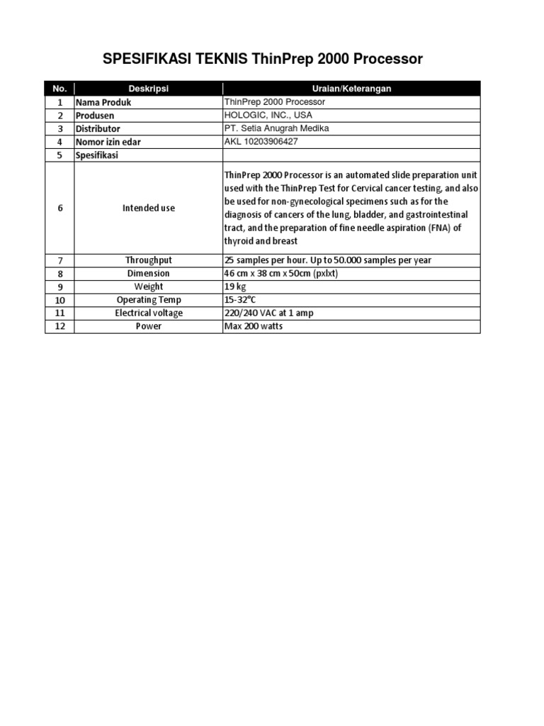 ThinPrep 2000 Tech Spec | PDF