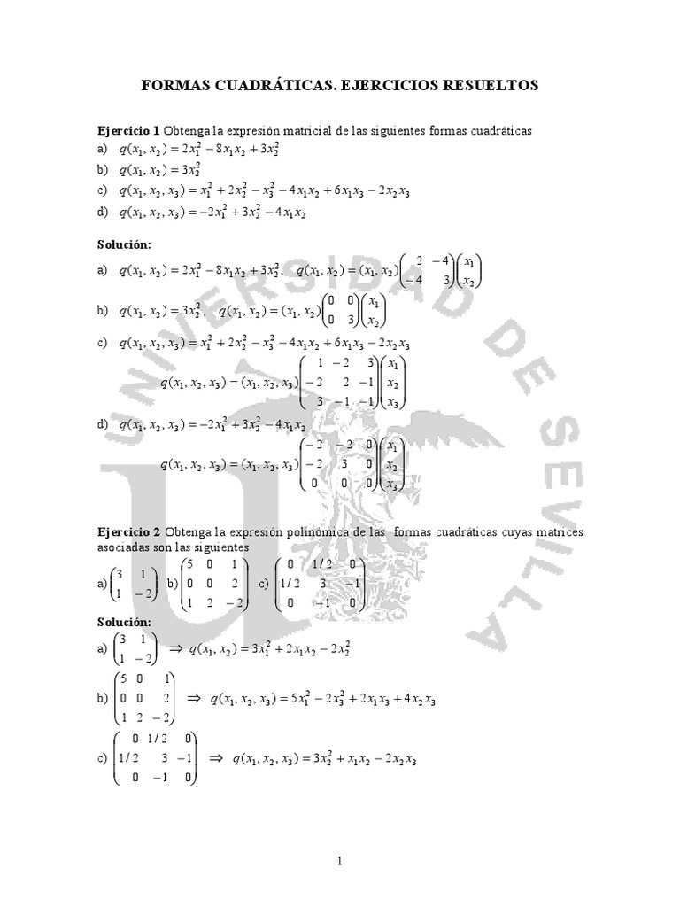 Ejercicios de Formas Cuadráticas Resueltas | PDF | Álgebra | Álgebra lineal
