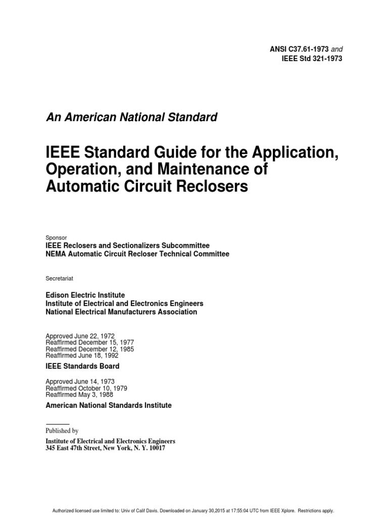 IEEE Standard Guide For The Application, Operation, and Maintenance of ...