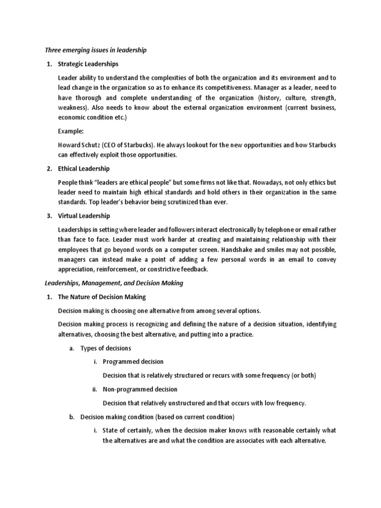 Emerging Leadership Issues Explained | PDF | Leadership | Decision Making