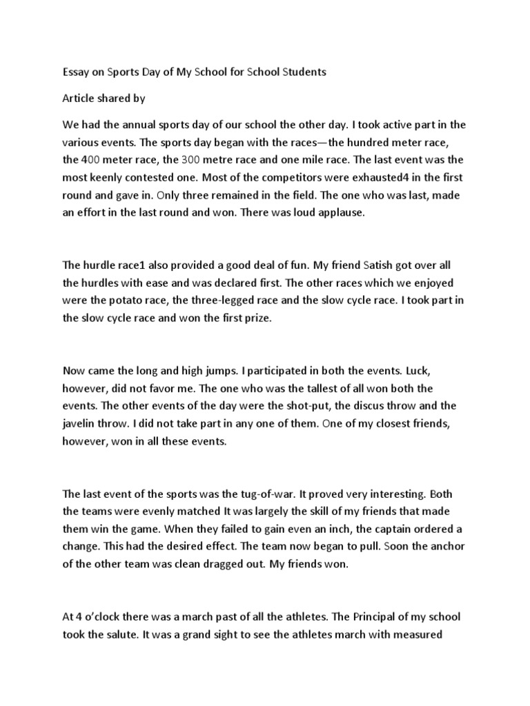 Essay On Sports Day of My School For School Students | PDF