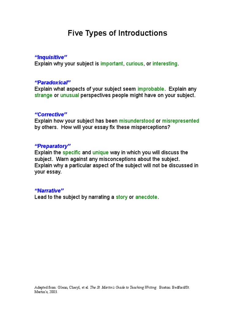 Four Types of Introductions | PDF