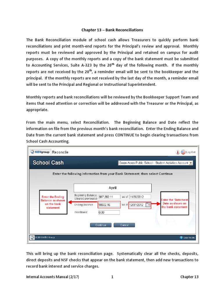Chapter 13 - Bank Reconciliations: Internal Accounts Manual (2/17) 1 ...