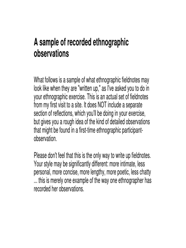 Fieldnotes Sample | PDF | Ethnography | Pulpit