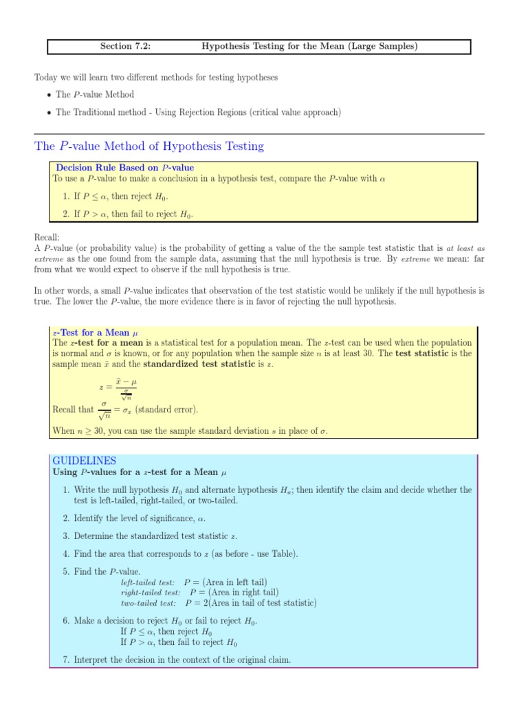 The P - Value Method of Hypothesis Testing | PDF | Statistical ...