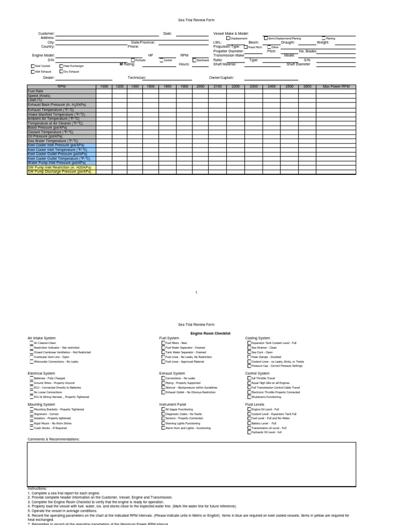 Sea Trial Engine Review Checklist | PDF | Leak | Turbocharger