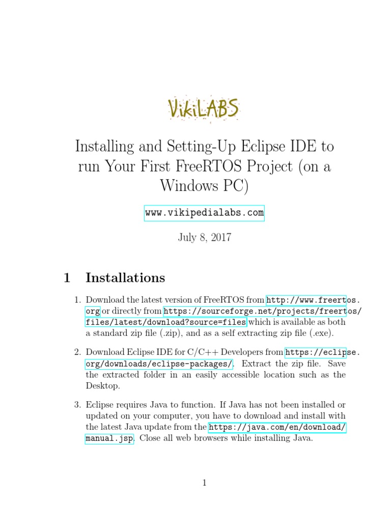 Vikilabs: Installing and Setting-Up Eclipse Ide To Run Your First Freertos Project (On A Windows ...