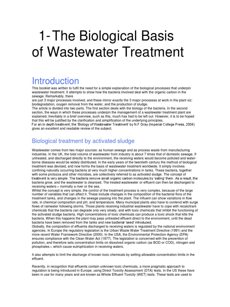 The Biological Basis of Wastewater Treatment: An Overview of the Major ...