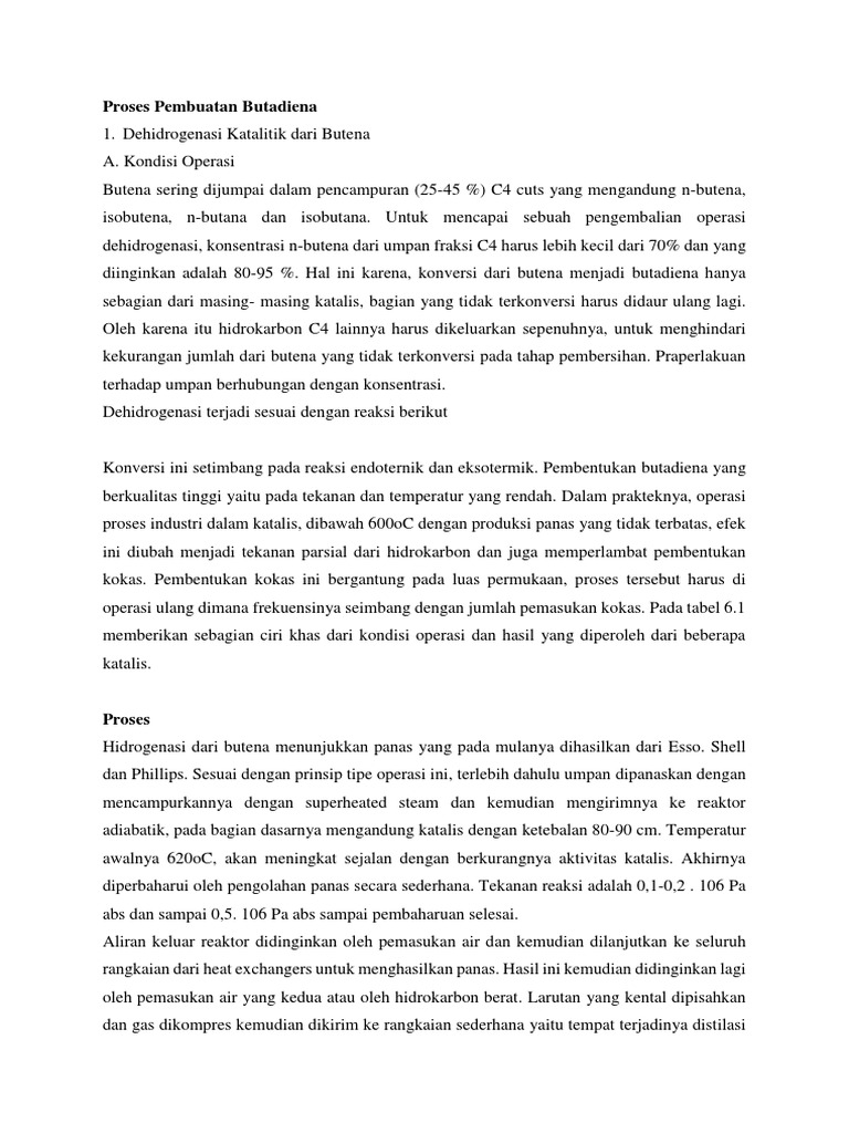 Proses Pembuatan Butadiena | PDF