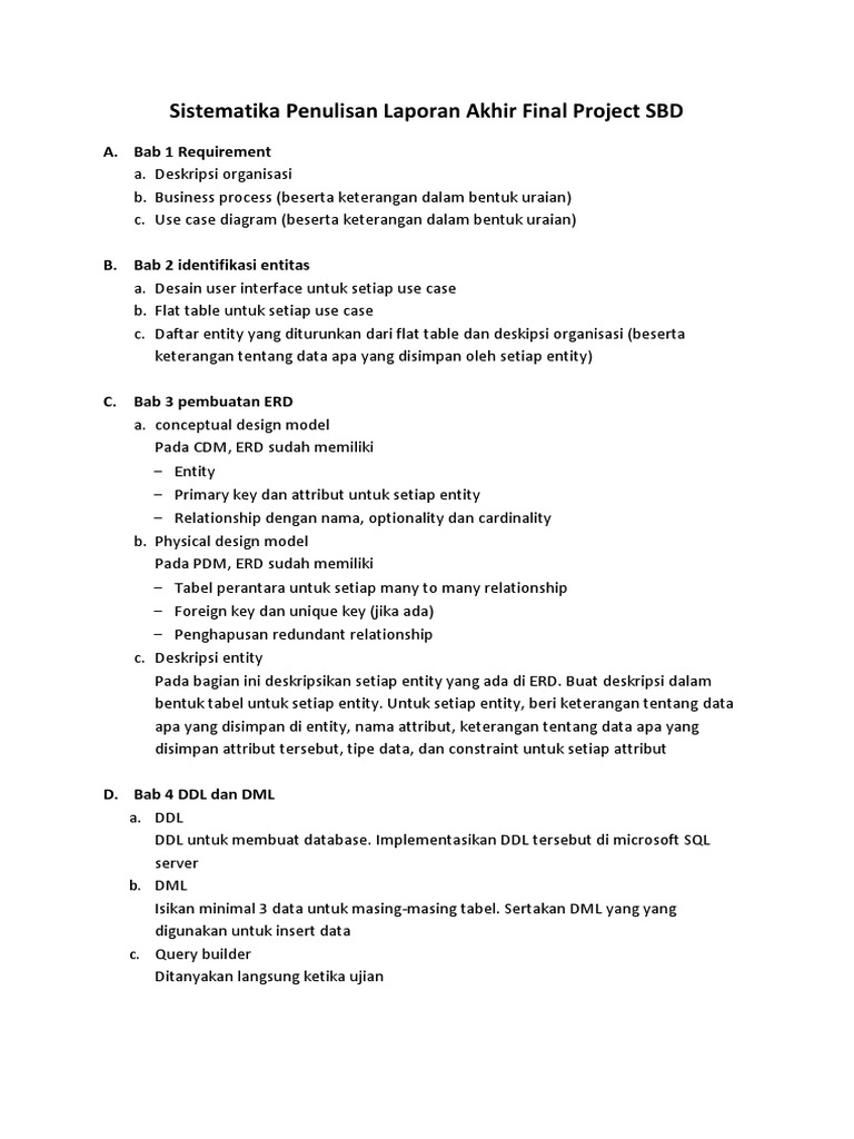 Sistematika Penulisan Laporan Akhir Final Project SBD | PDF